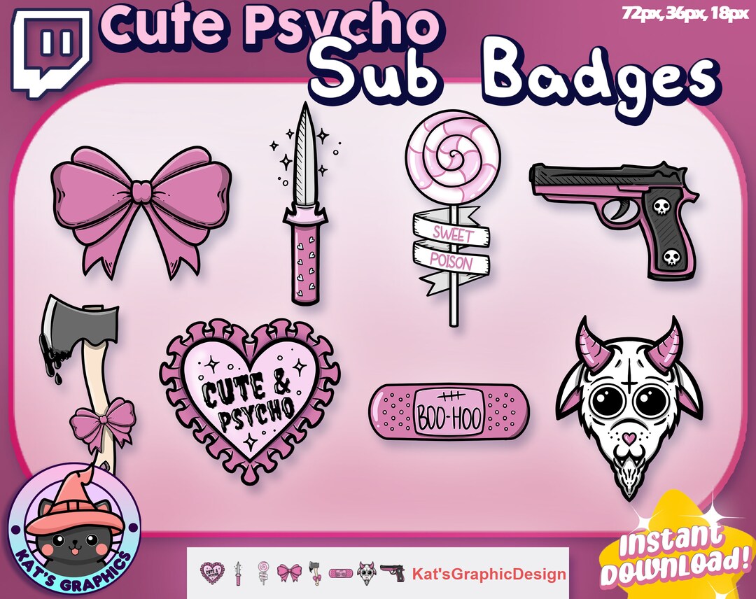 Cute & Psycho Twitch Sub Badges | Subscriber Badges | Bit Badges ...