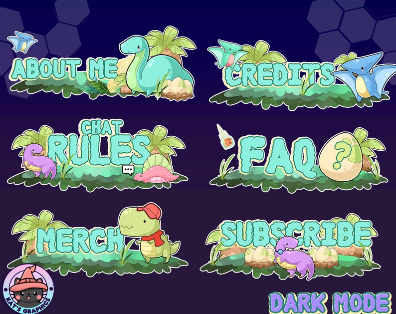KAWAII DINO Dinosaur Twitch Streamer Panels / Buttons X10 PACKAGE ...