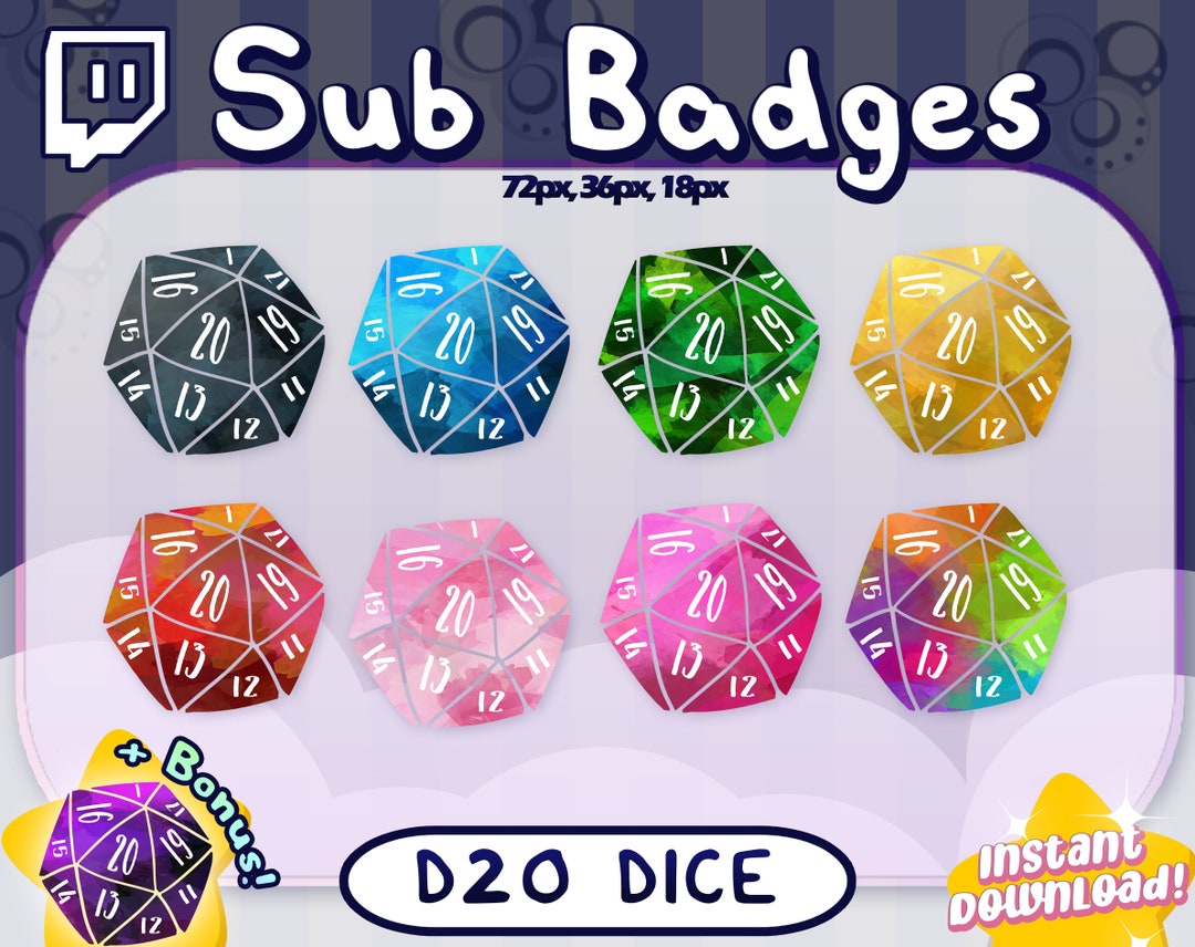 D20 Dice Twitch Sub Badges | Subscriber Badges | Bit Badges | Streamer ...
