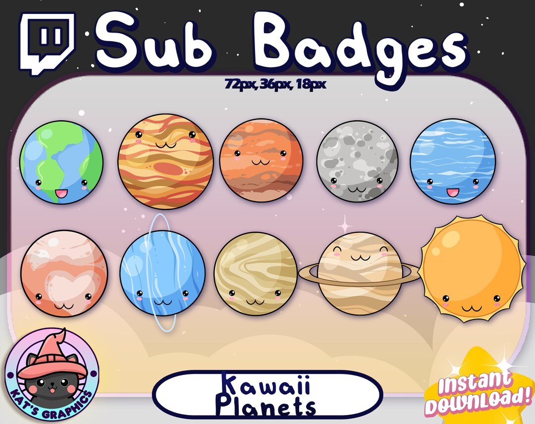 KAWAII PLANET Twitch Sub Badges | Subscriber Badges | Bit Badges ...