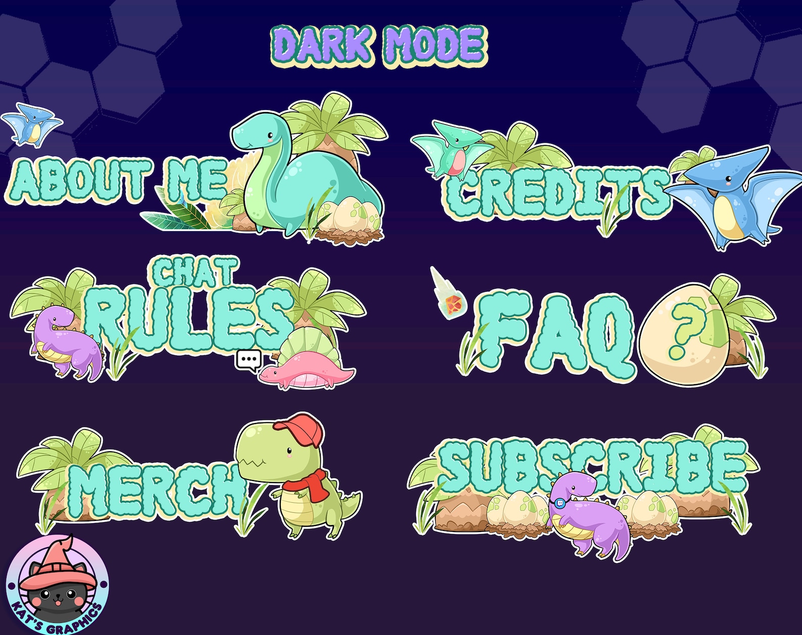 KAWAII DINO Dinosaur V2 Twitch Streamer Panels / Buttons X10 PACKAGE ...