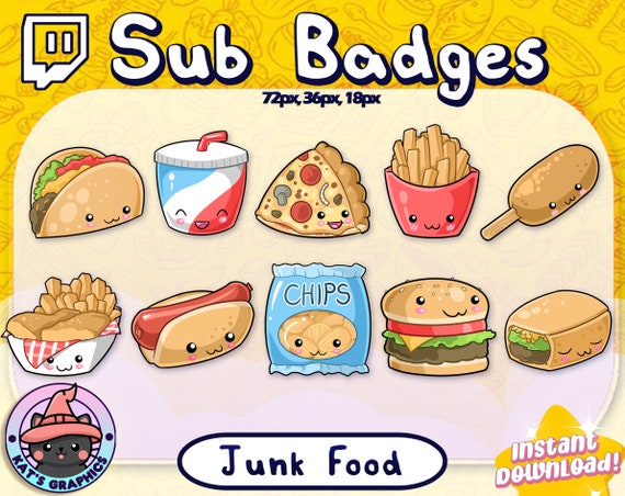 JUNK FOOD Twitch Sub Badges Subscriber Badges Bit Badges - Etsy