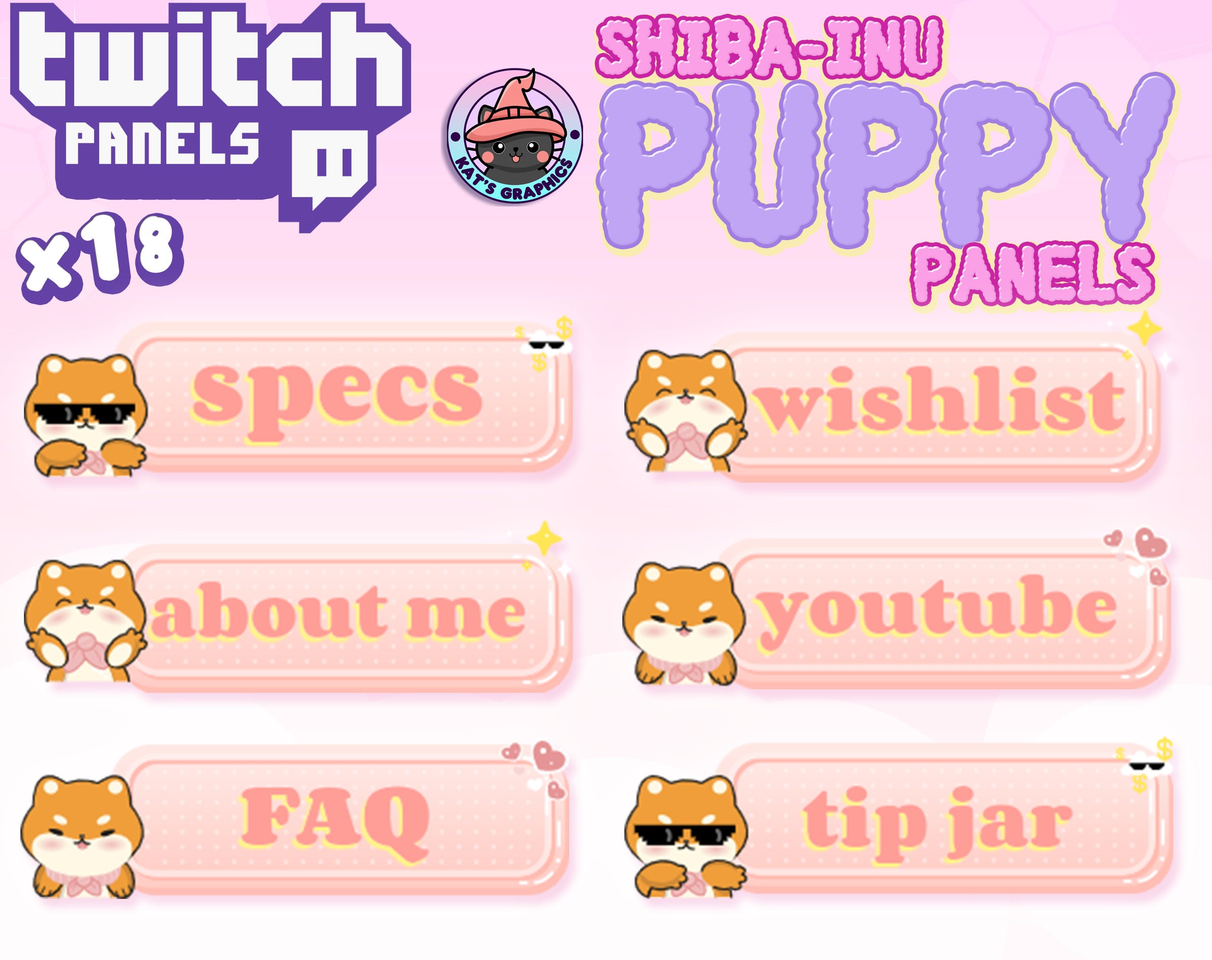 Cute SHIBA INU Twitch Streamer Panels / Buttons X18 Pack | Stream, Cute ...
