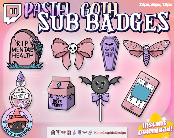 Pastel Goth Twitch Sub Badges Subscriber Badges Bit Badges | Etsy