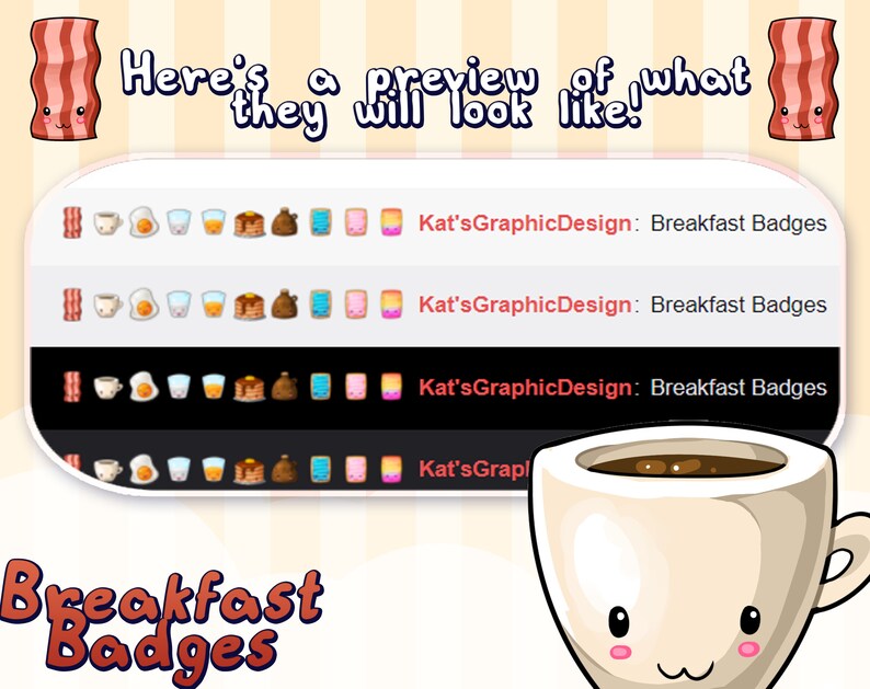 ADORABLE Kawaii Breakfast Twitch Sub Badges Twitch - Etsy
