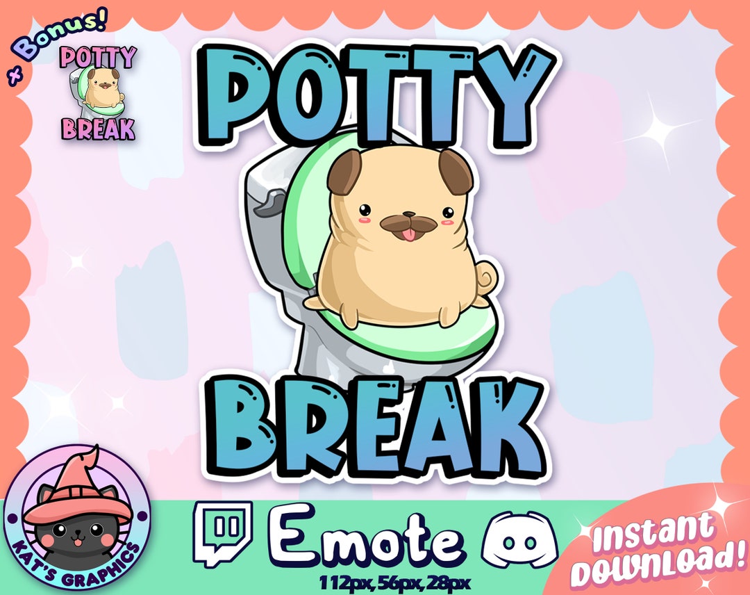 Kawaii Potty Break PUG TOILET FUNNY Twitch + Discord Emote | Channel Points | Streamer, Emoji ...