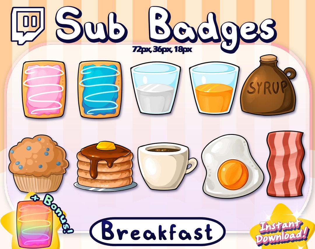 Breakfast Twitch Sub Badges Twitch Subscriber Badges Bit - Etsy
