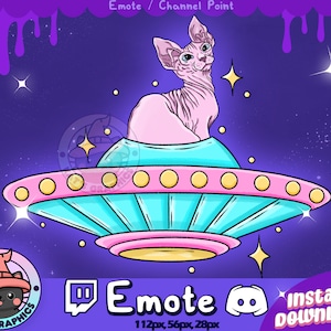 Cute Spaceship Alien Hairless Cat Twitch + Discord Emote | Channel ...