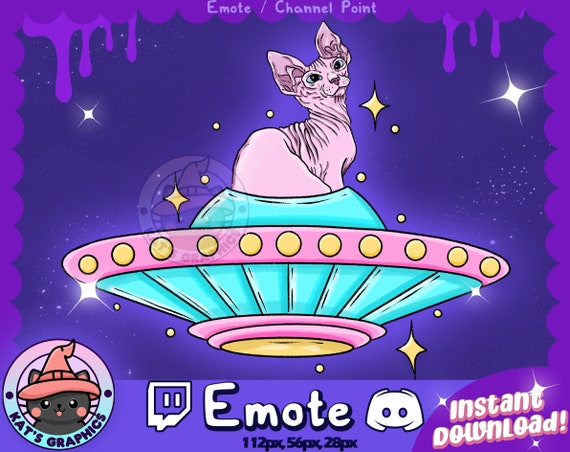 Cute Spaceship Alien Hairless Cat Twitch Discord Emote | Etsy