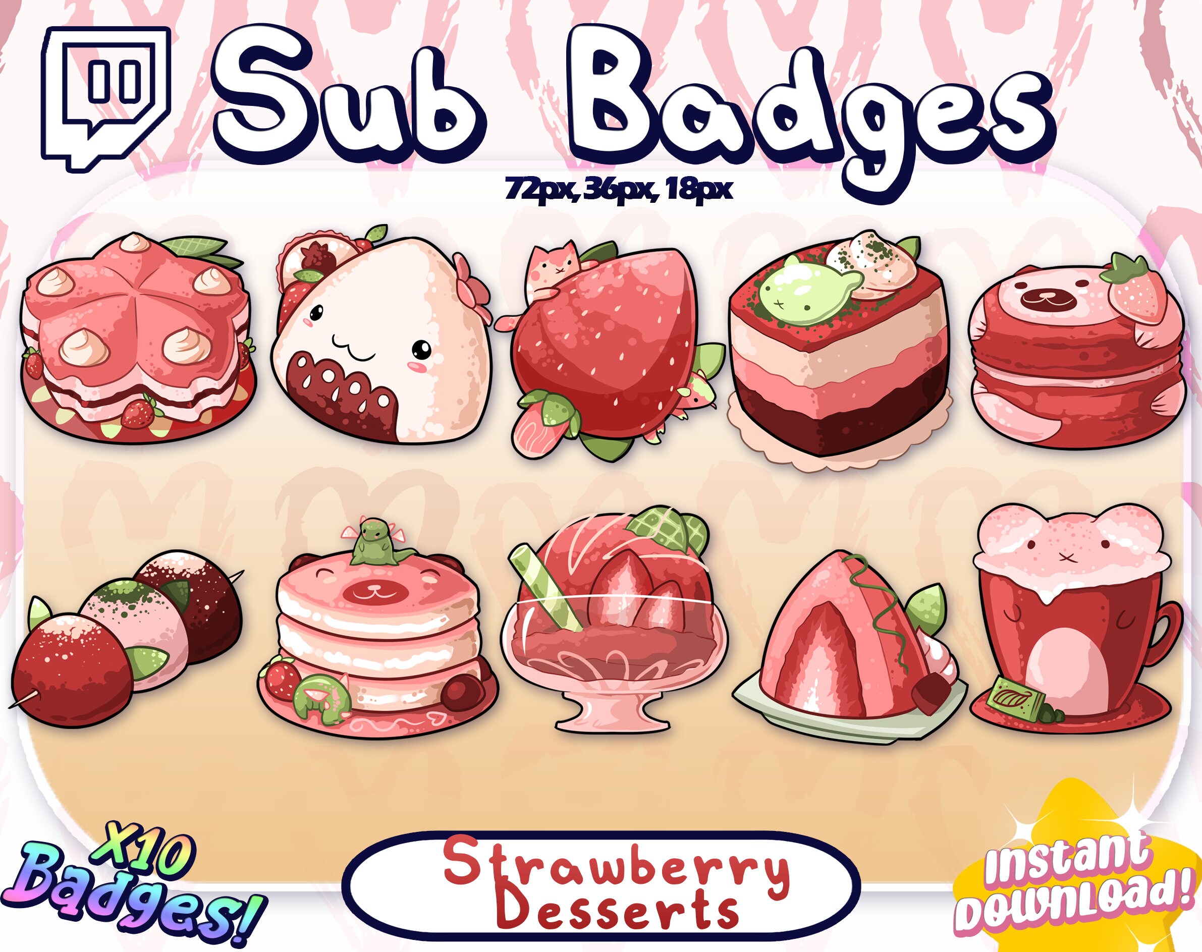 STRAWBERRY DESSERT Twitch Sub Badges | Subscriber Badges | Bit Badges ...