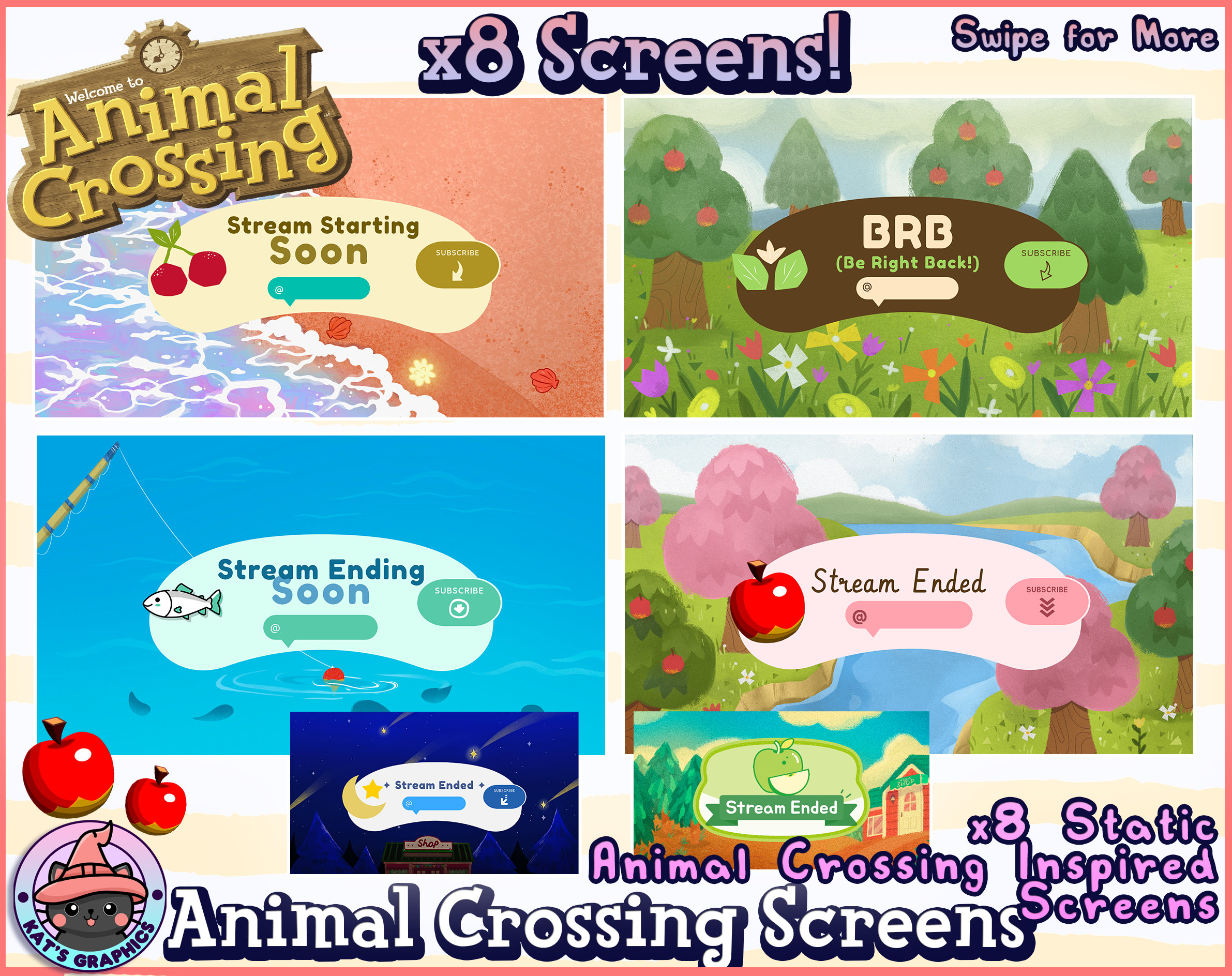 X8 Static Animal Crossing Inspired Twitch Streamer Overlays / Screens ...