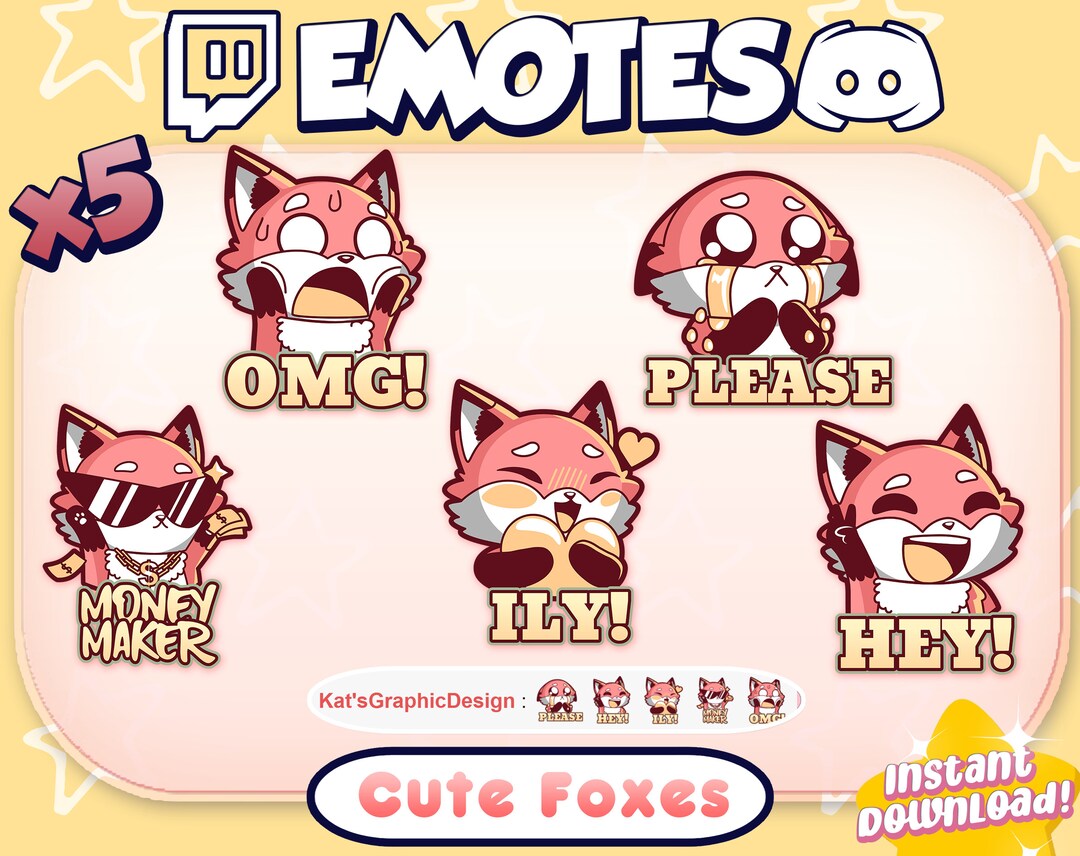 KAWAII FOX Twitch and Discord Streamer Emotes | Channel Points | Emoji ...