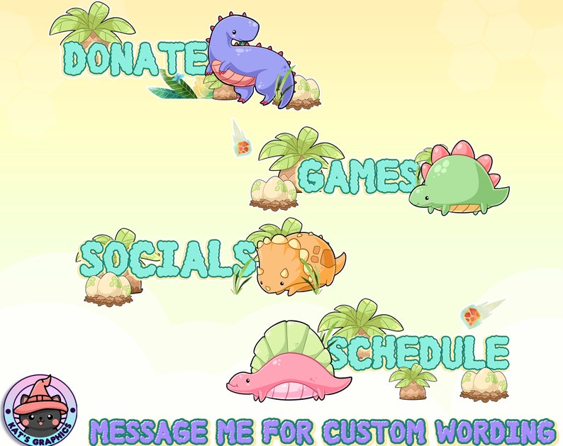 KAWAII DINO Dinosaur V2 Twitch Streamer Panels / Buttons X10 PACKAGE ...