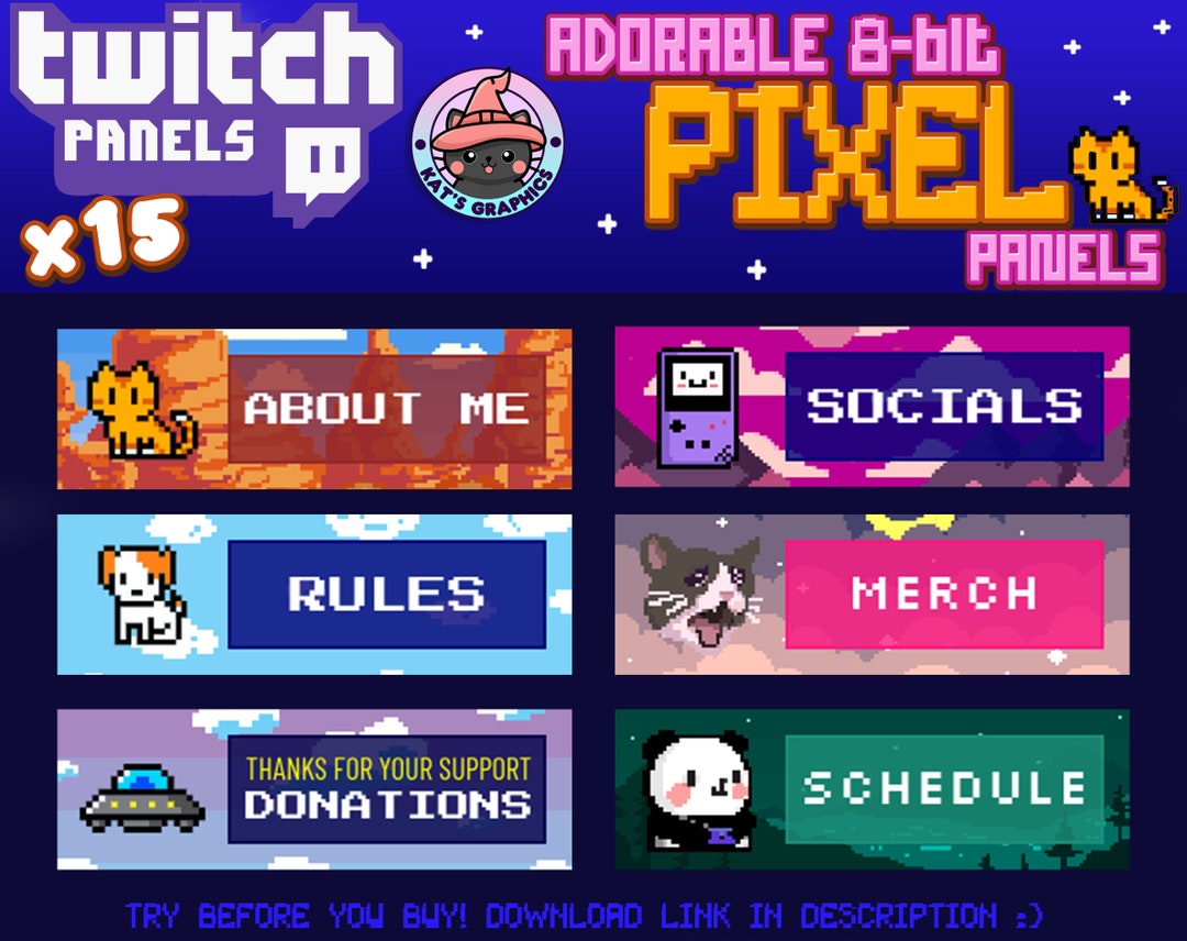 Retro Pixel Twitch Panels / Buttons X15 Pack | Stream, Streamer, Cute ...