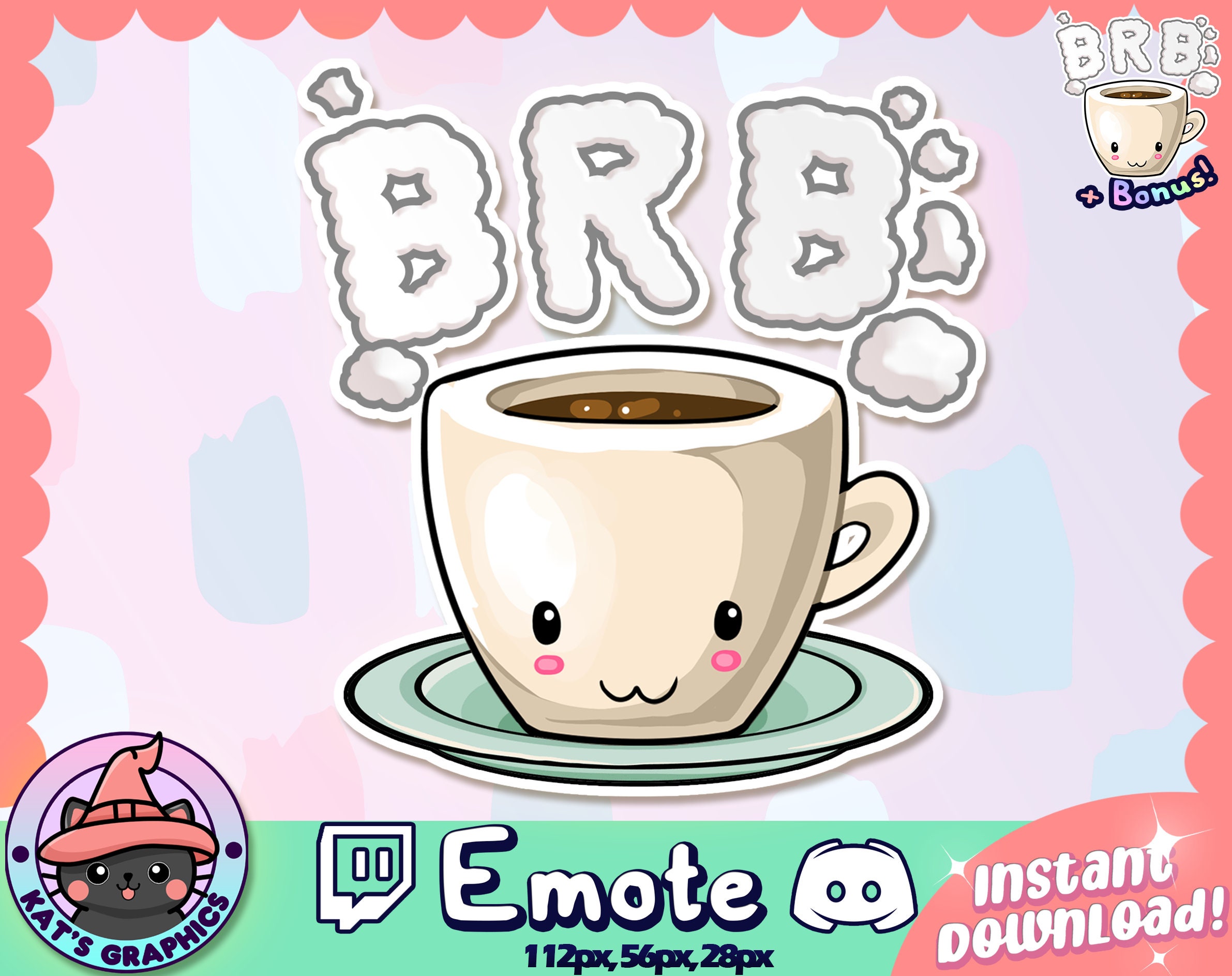 BRB Kawaii Steaming Coffee Tea Twitch Discord Emote - Etsy