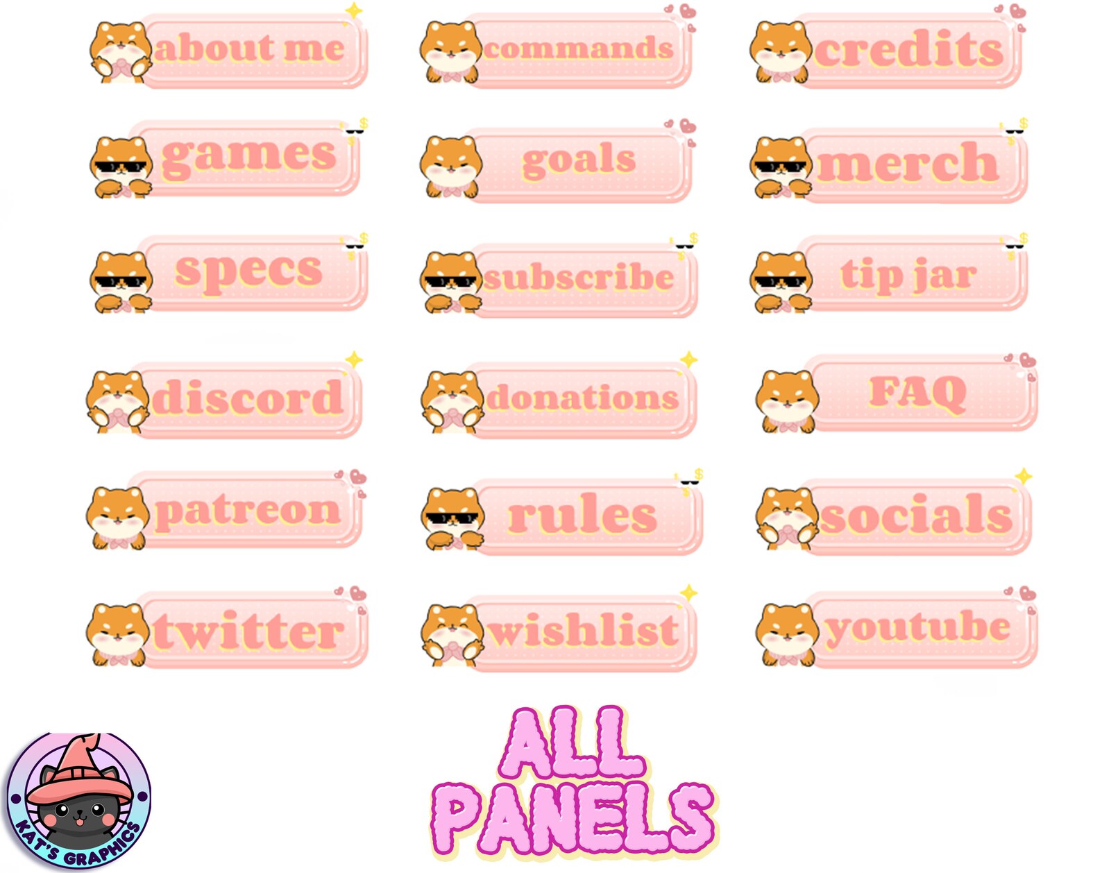 Cute SHIBA INU Twitch Streamer Panels / Buttons X18 Pack | Stream, Cute ...