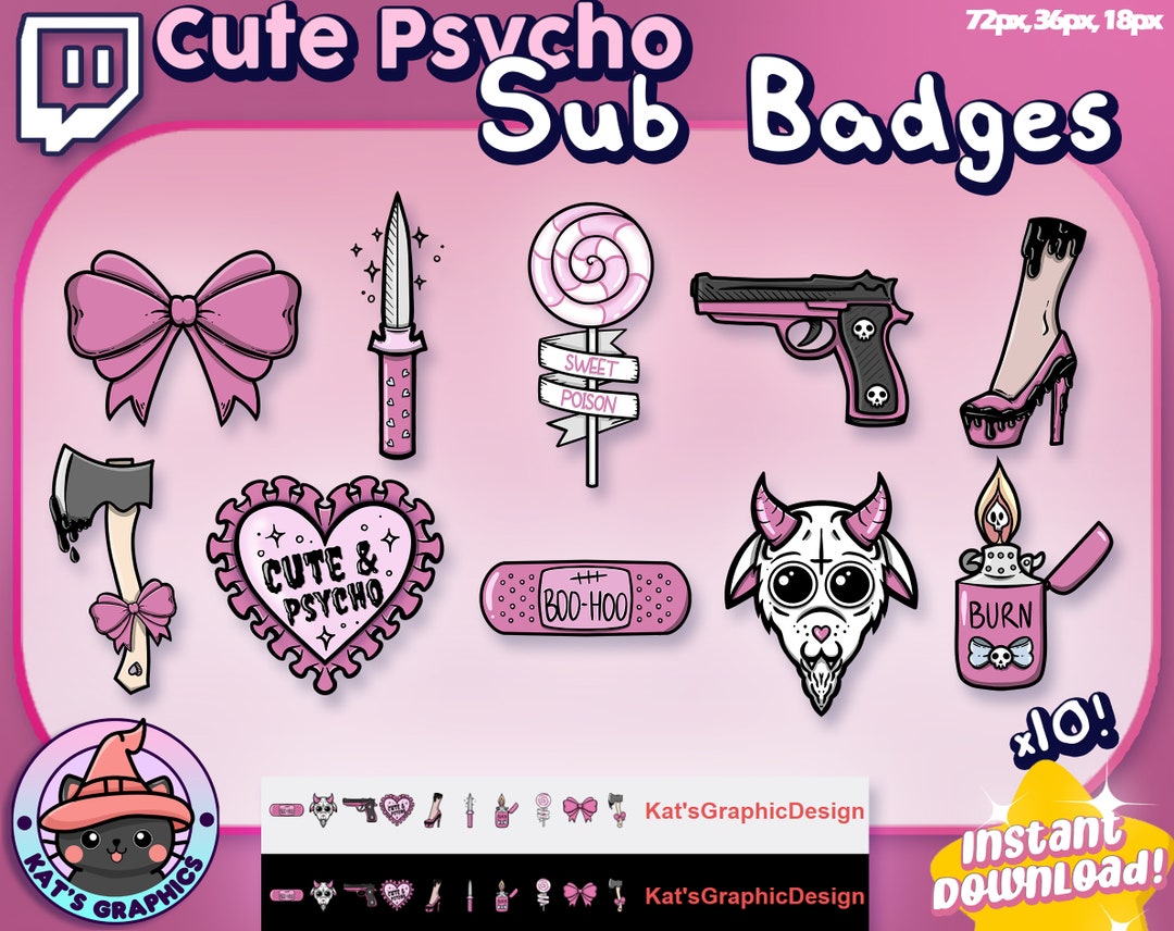 Cute & Psycho Twitch Sub Badges Subscriber Badges Bit Badges Streamer ...