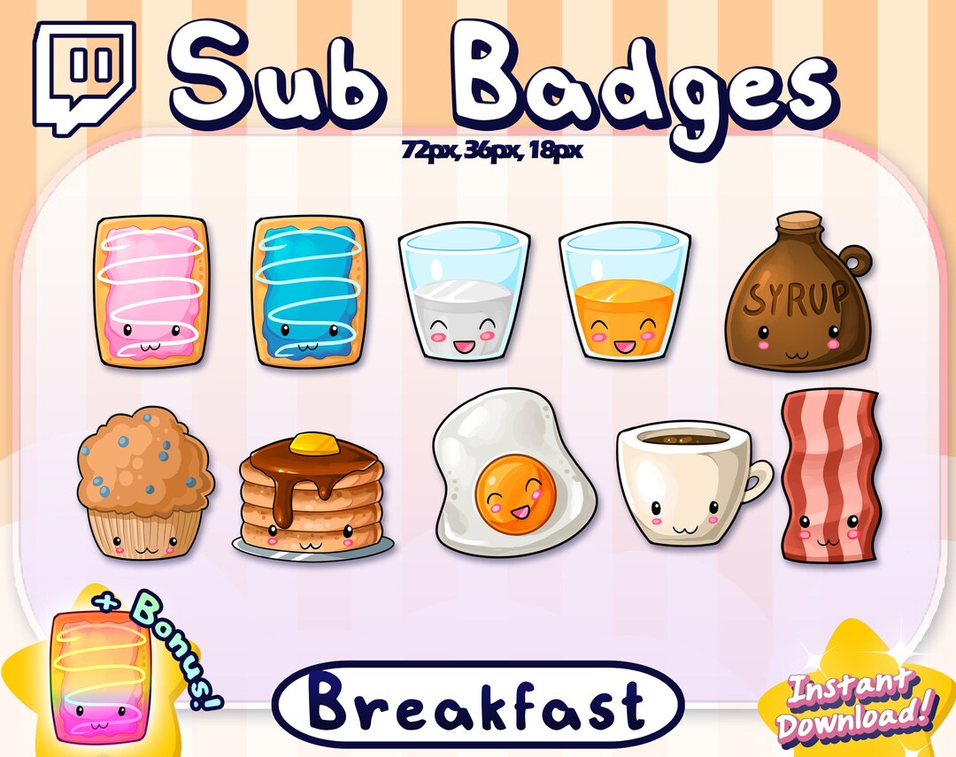 KAWAII BREAKFAST Twitch Sub Badges | Twitch Subscriber Badges | Twitch ...