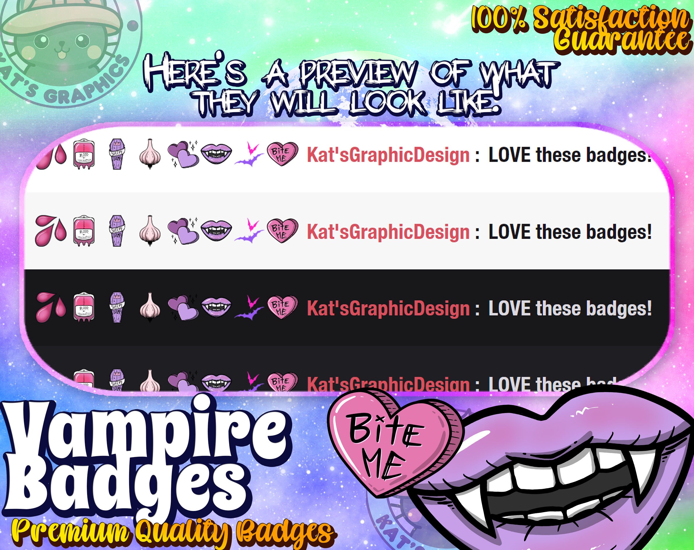 Pastel VAMPIRE Twitch Sub Badges Subscriber Badges Bit - Etsy