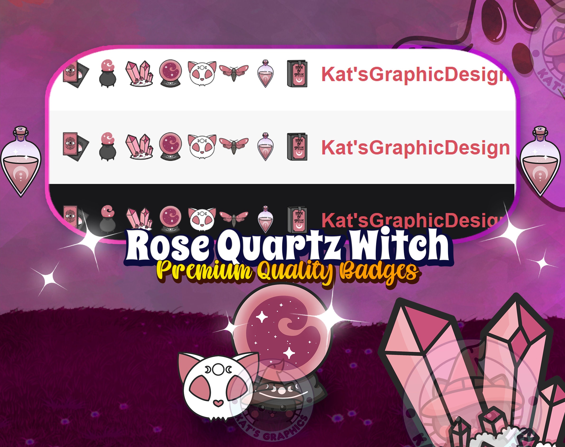 ROSE QUARTZ Witch Twitch Sub Badges Subscriber Badges Bit - Etsy