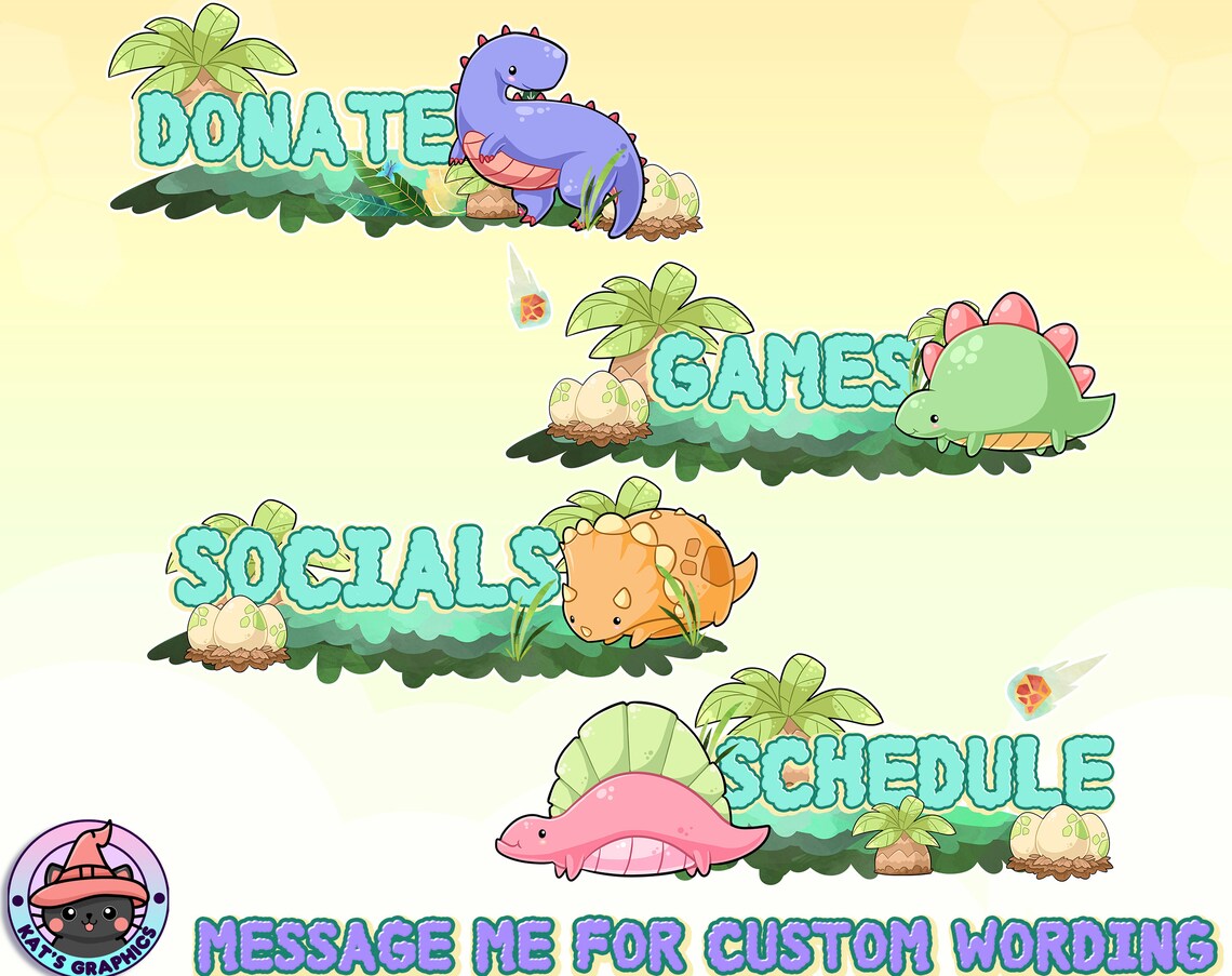 KAWAII DINO Dinosaur Twitch Streamer Panels / Buttons X10 PACKAGE ...