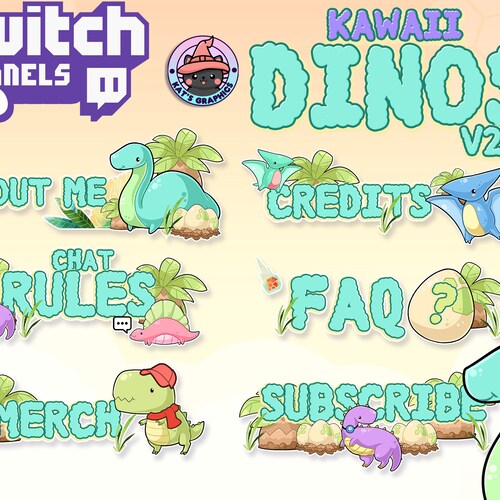 KAWAII DINO Dinosaur Twitch Streamer Panels / Buttons X10 - Etsy