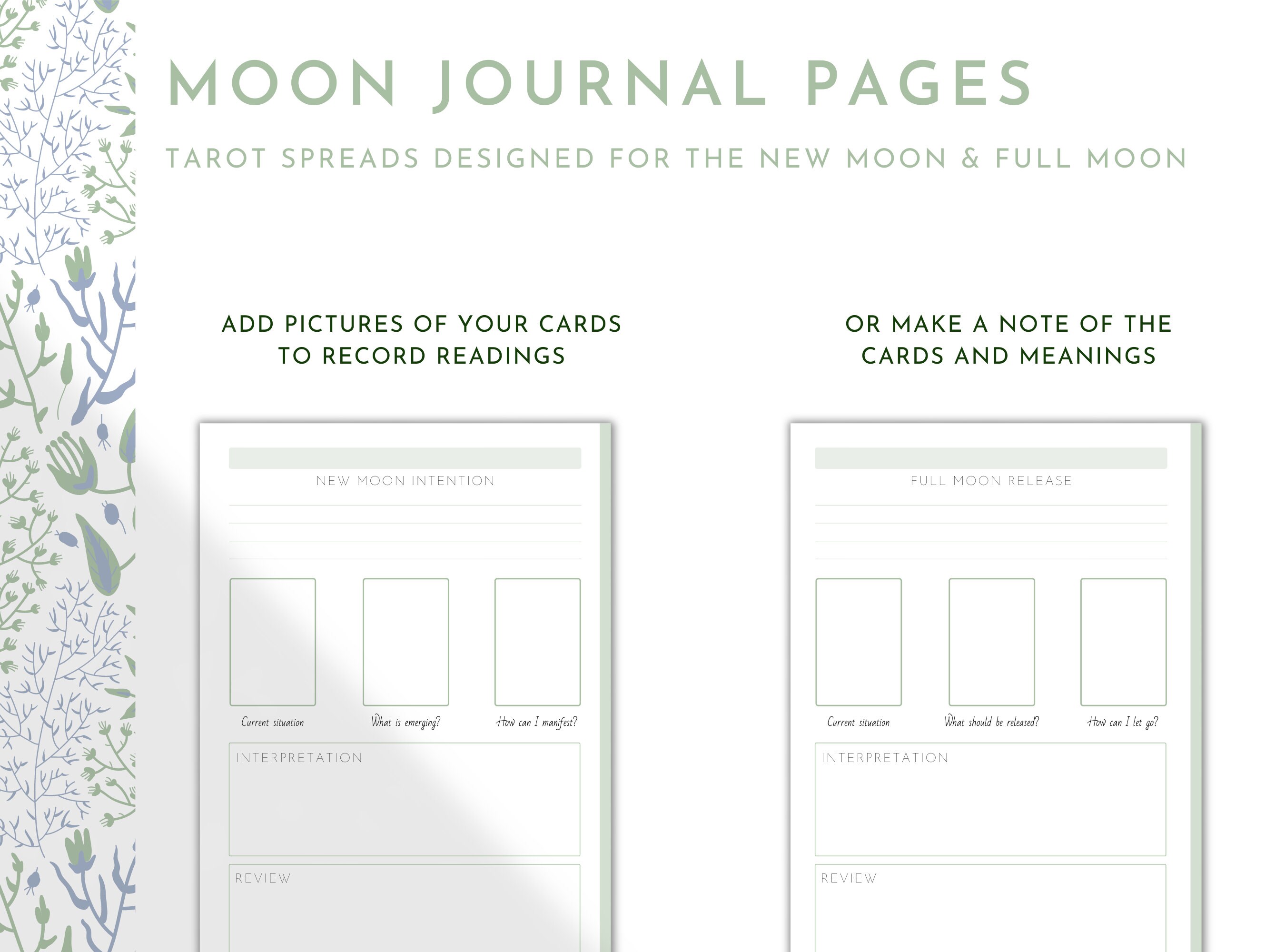 Botanical Printable Tarot Journal, Tarot Card Journal, Daily, Weekly ...