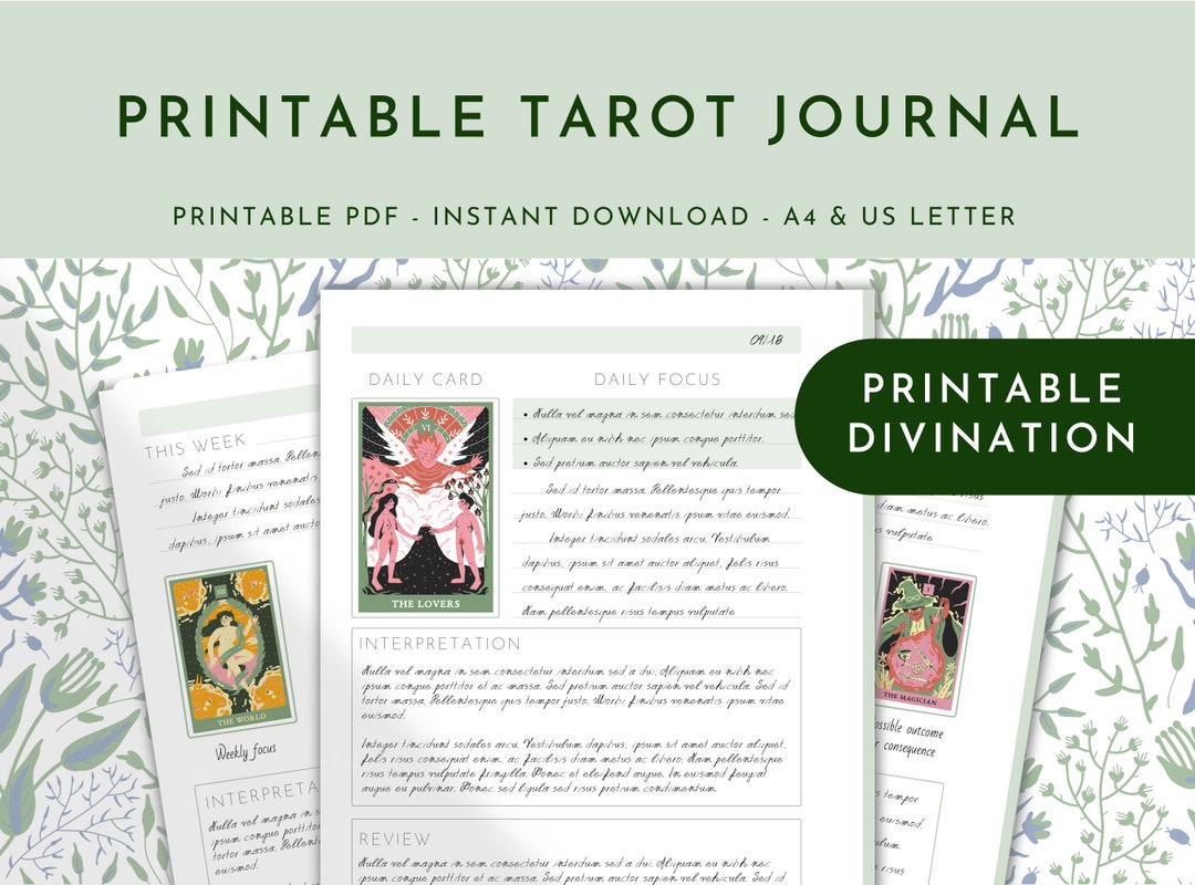 Botanical Printable Tarot Journal, Tarot Card Journal, Daily, Weekly ...