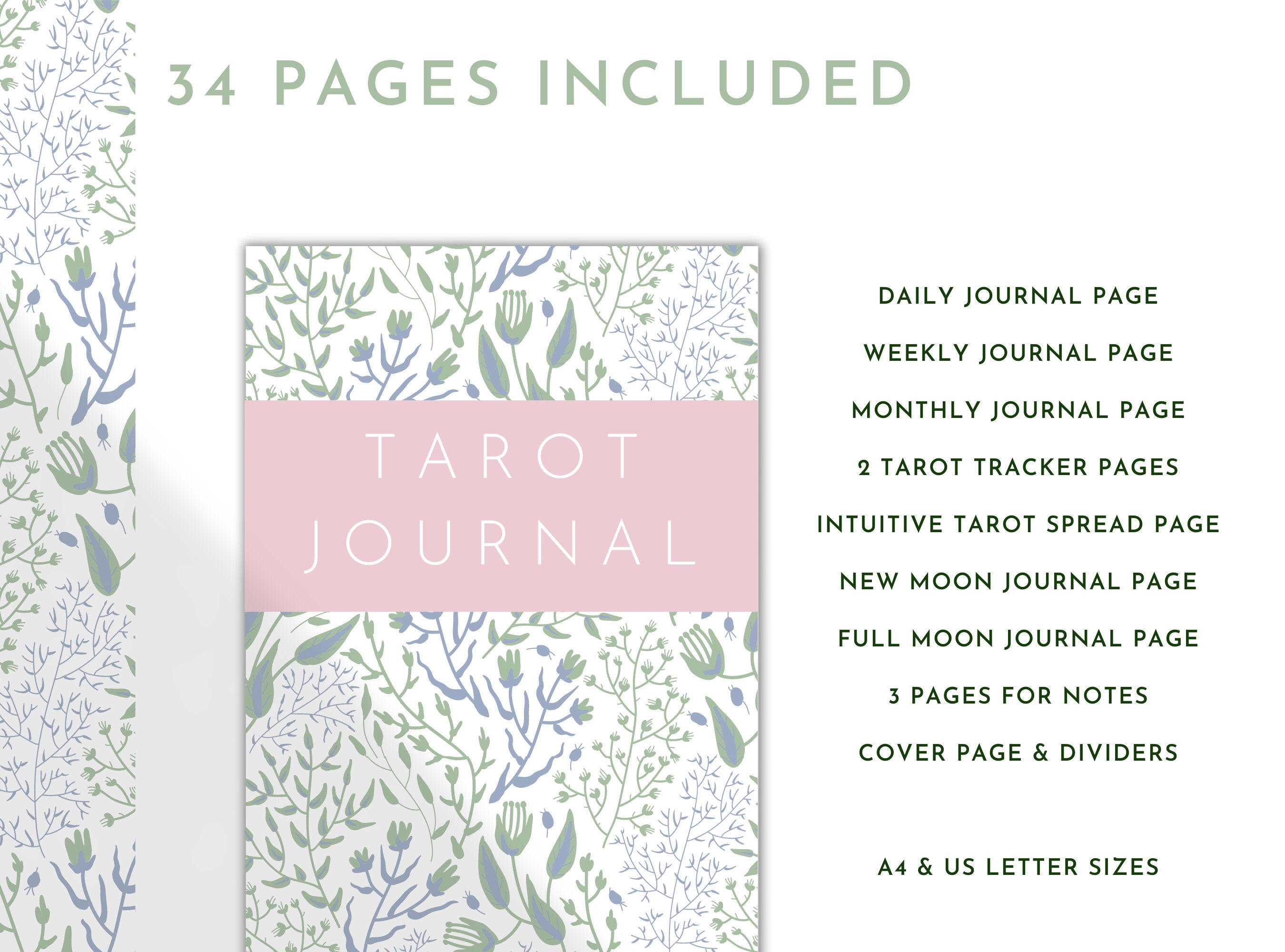 Botanical Printable Tarot Journal, Tarot Card Journal, Daily, Weekly ...