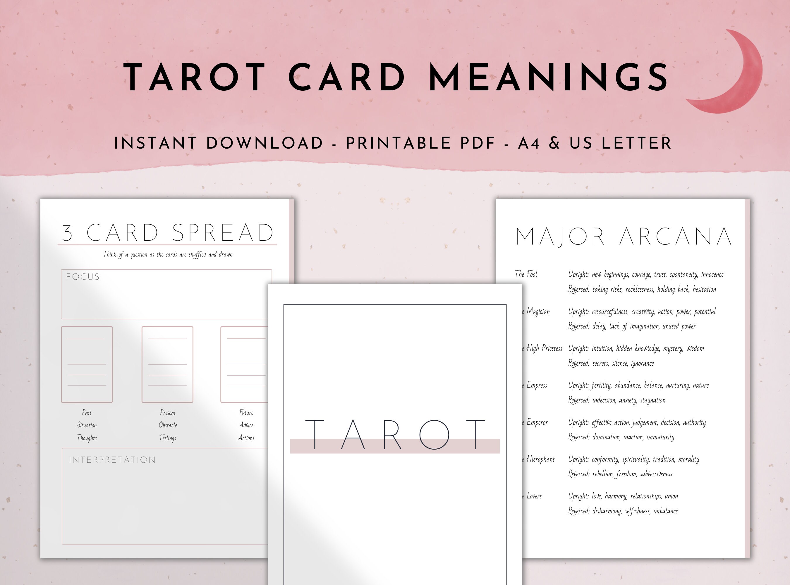 Tarot Card Meanings Printable, Tarot for Beginners, Starter Kit for ...