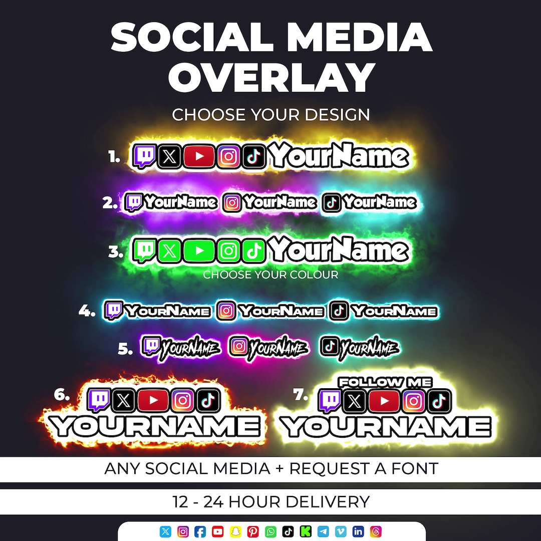 Custom Animated Social Media Overlay Glowing, Electric, Fire, Neon Text ...