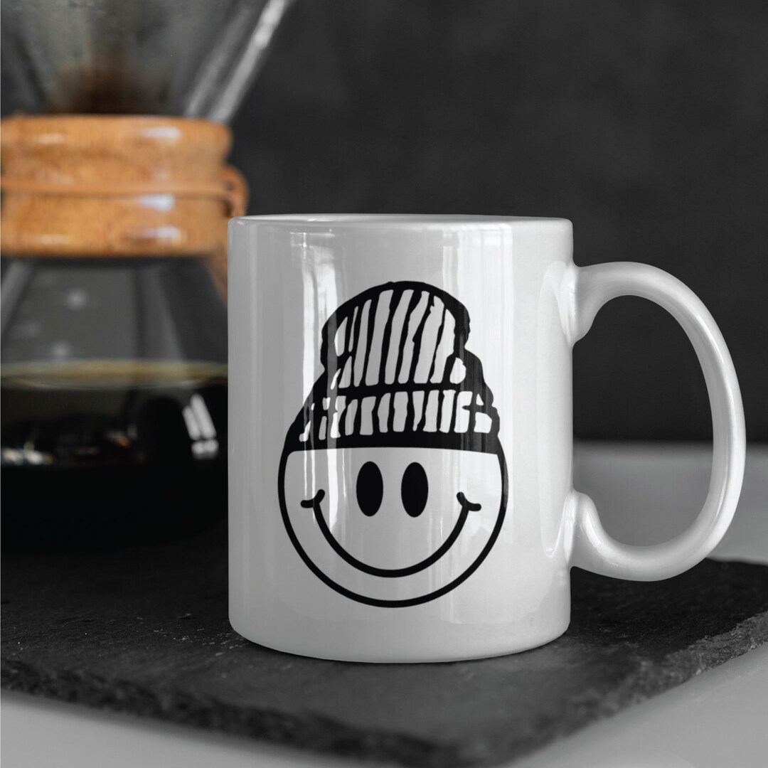Smiley Face Beanie Mug / Happy Face Mug / Ceramic Mug / Gift for Beanie ...