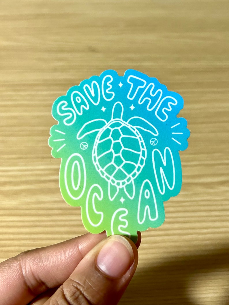 Save the Ocean Sticker / Turtle Sticker Aquarium Sticker / Handdrawn ...