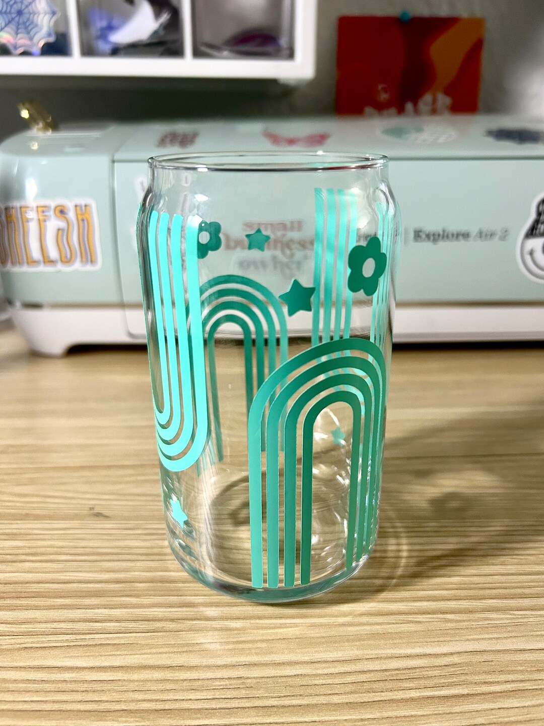 Rainbow Glass Can / Water Glass / Boho Arches Cup / Boho Home Decor ...