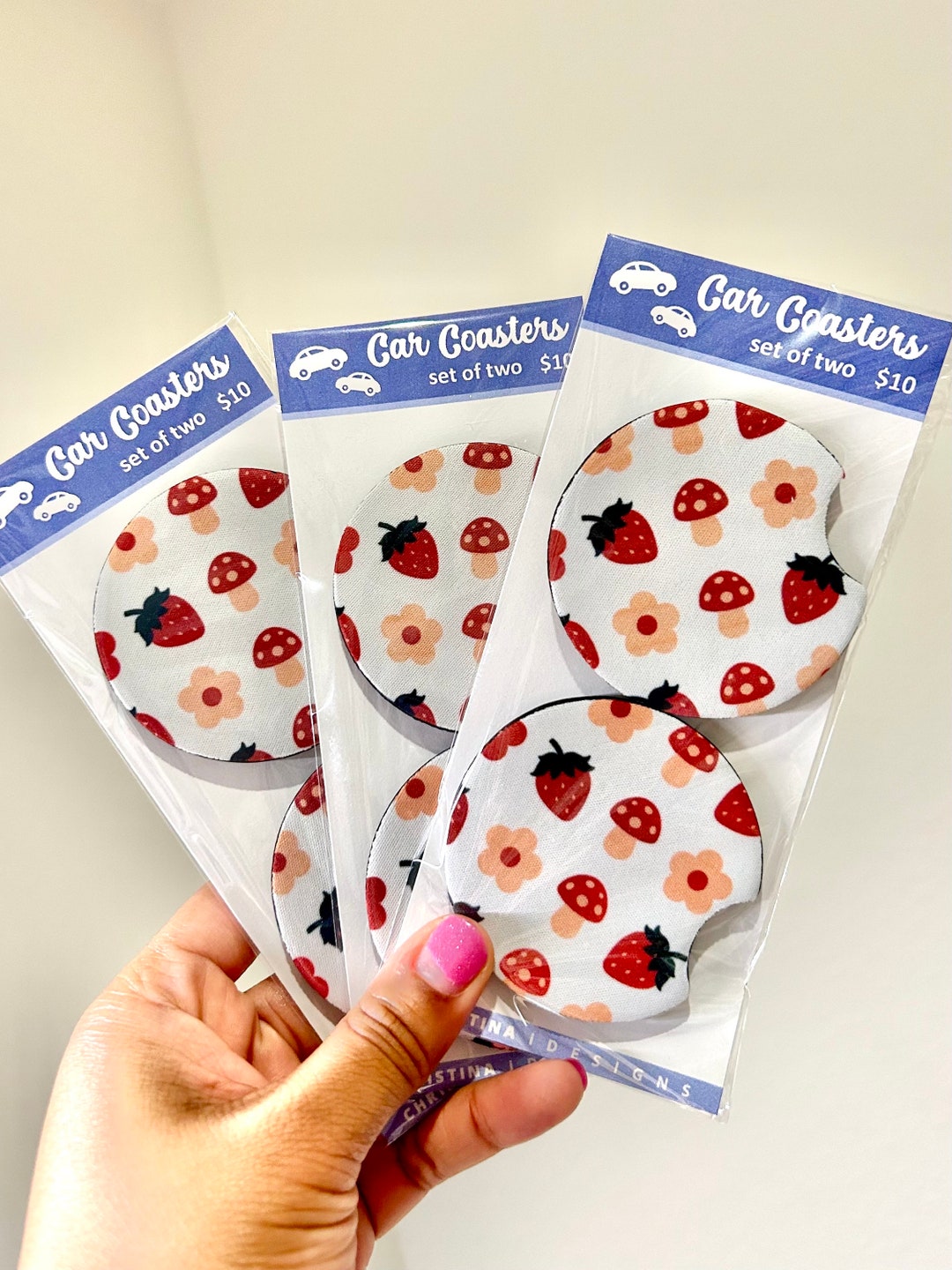 Cottage Core Car Coasters / Strawberry Car Coasters / Mushroom Car ...