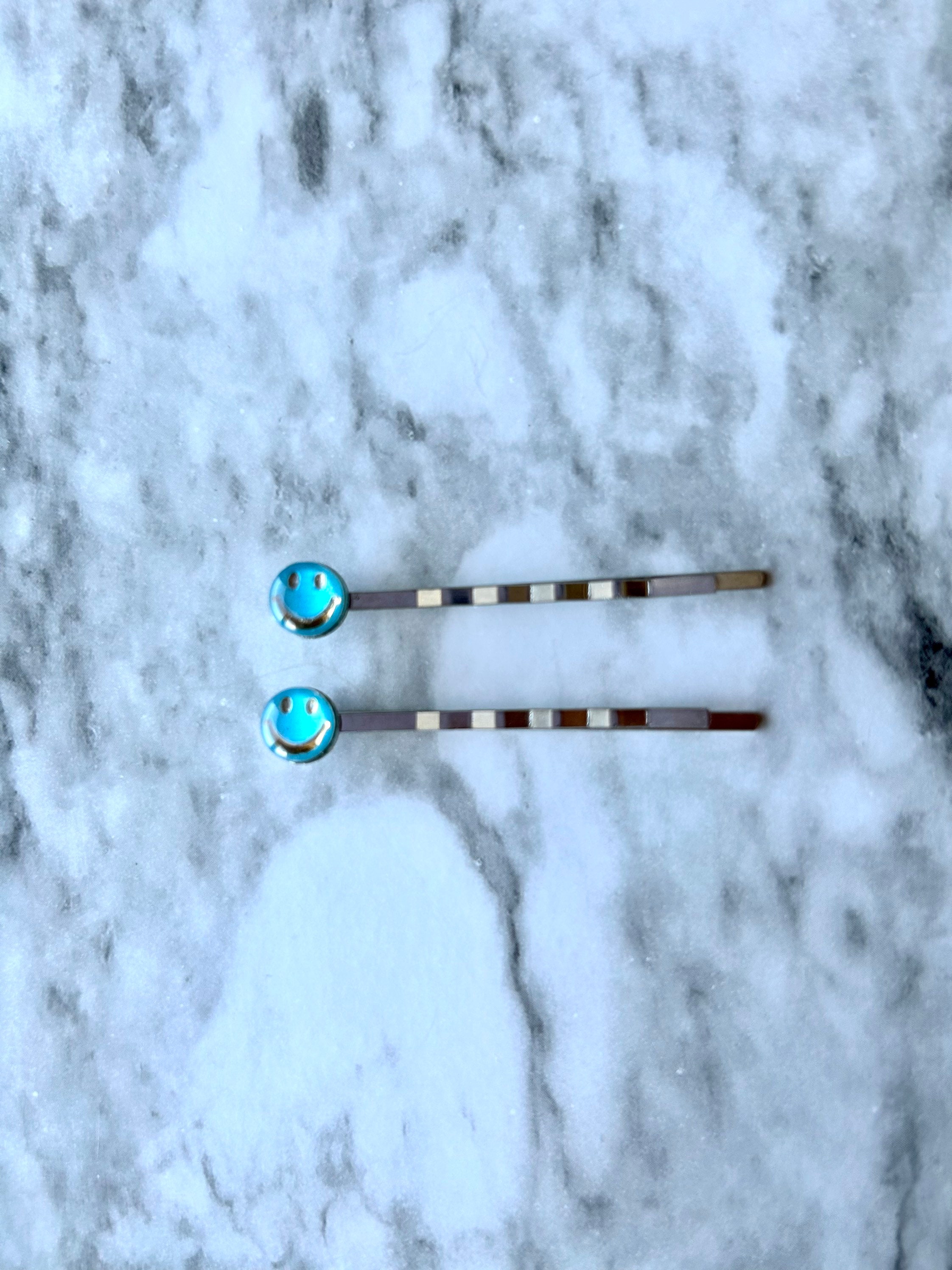 Smiley Face Hair Pins / Jewel Hair Pins / Happy Face Flower Hair Pin ...