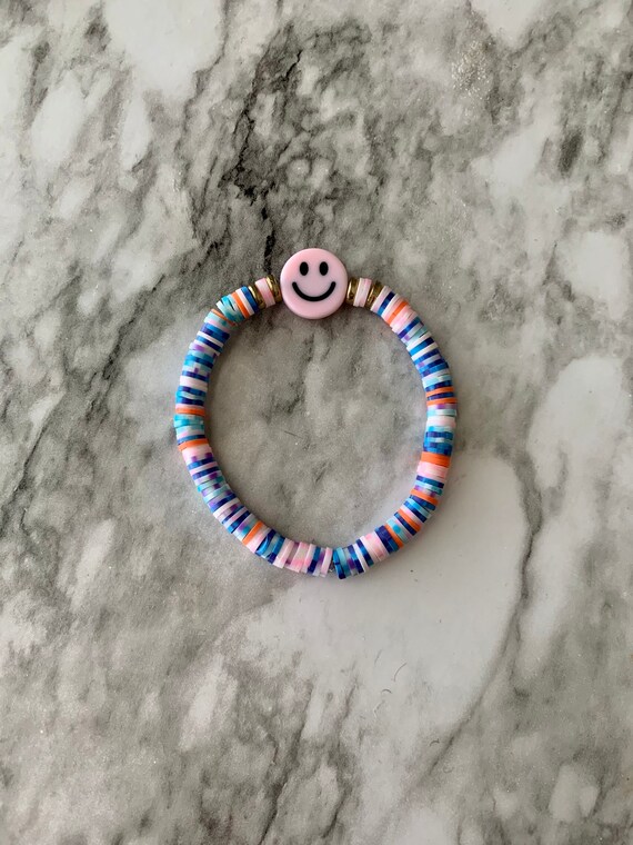 Smiley Face Bracelet / Rainbow Happy Face Bracelet / Positive - Etsy