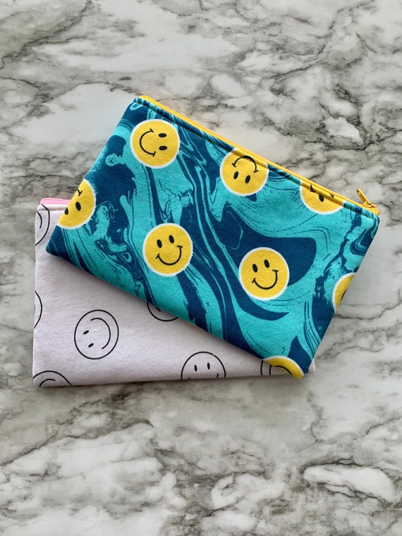 Smiley Face Fabric Pouches / Happy Face Make up Bag / Smiley - Etsy
