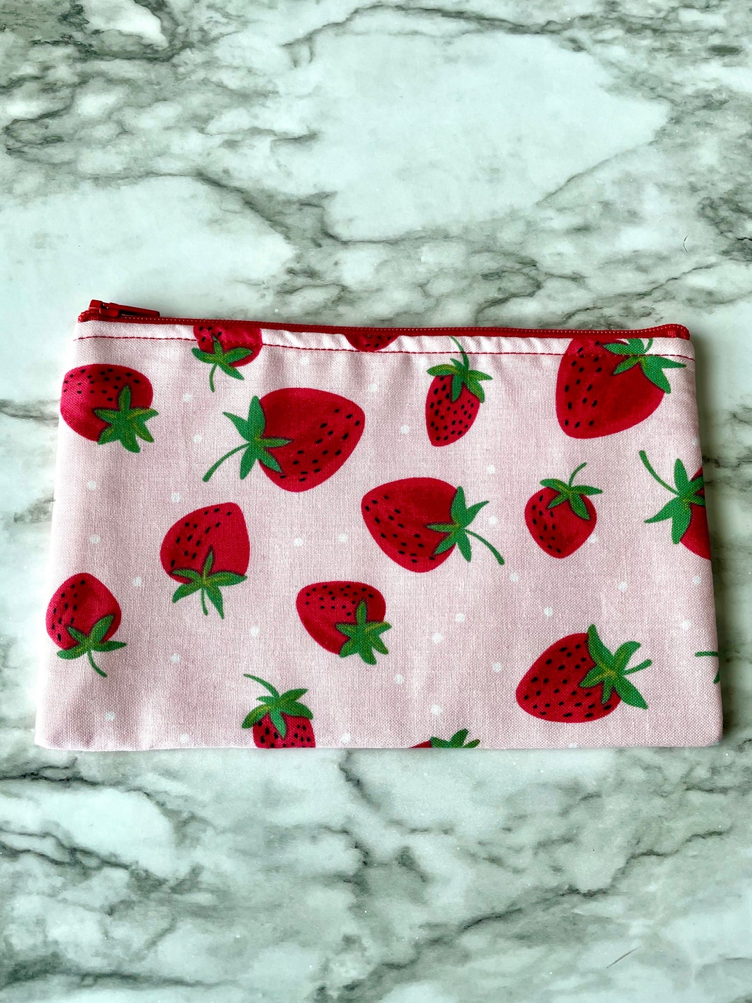 Strawberry Fabric Pouches / Strawberry Make up Bag / Strawberry Money ...