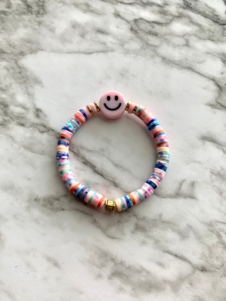 Smiley Face Bracelet / Rainbow Happy Face Bracelet / Positive - Etsy