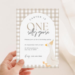 Editable One Silly Goose Birthday Invite Gender Neutral First Birthday ...
