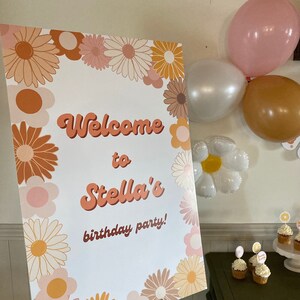 Editable Retro Daisy Birthday Welcome Sign Template Groovy Birthday ...