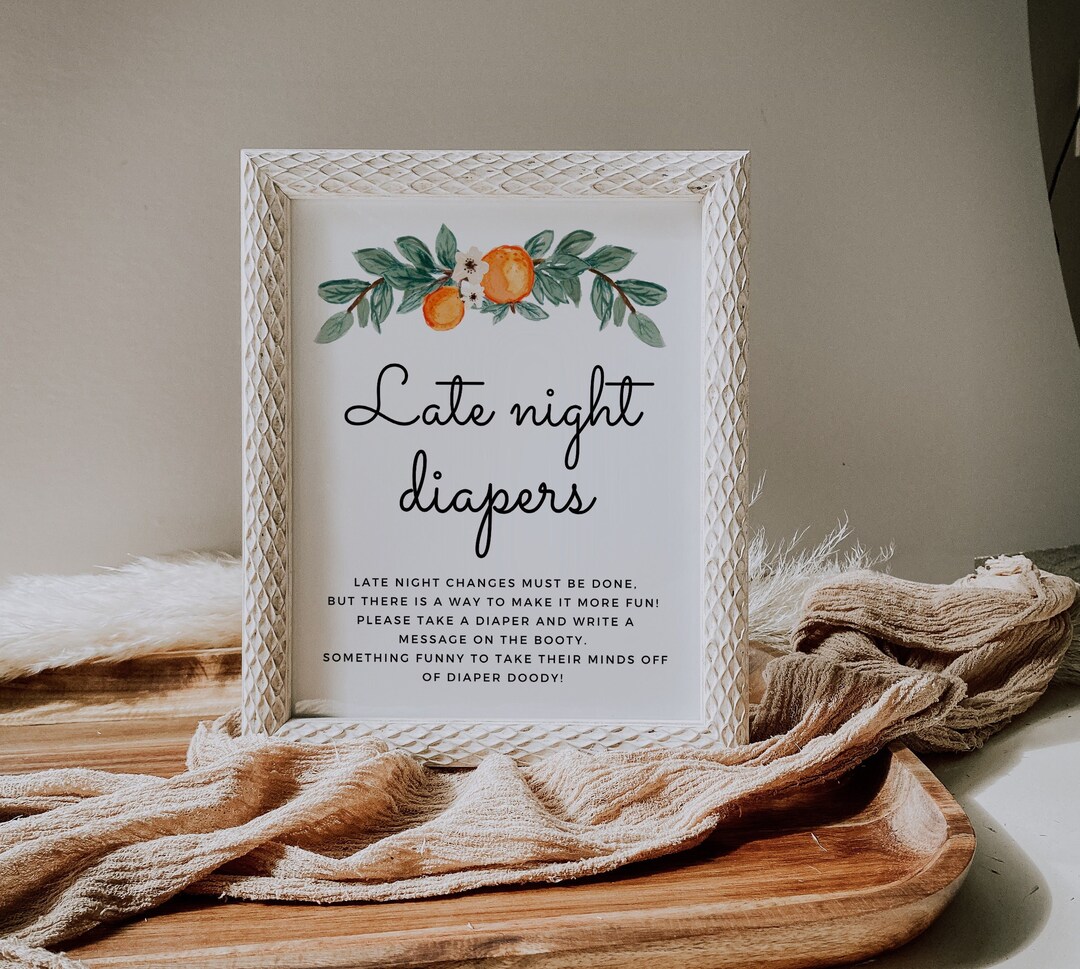 Cutie Baby Shower Theme Late Night Diapers Activity Printable Sign ...