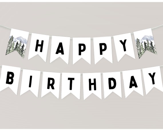 Printable Mountain Happy Birthday Banner Instant Download - Etsy