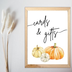 Printable Pumpkin Baby Shower Gifts Table Sign Pumpkin Cards and Gifts ...
