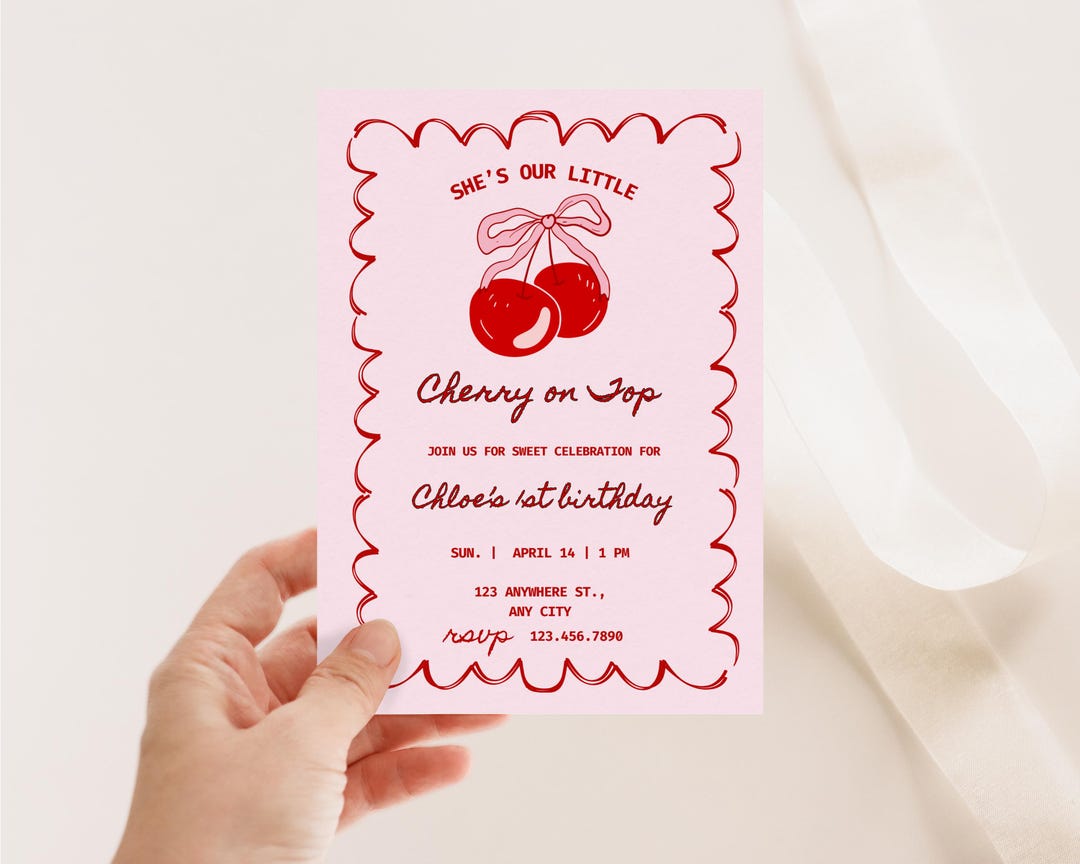 Editable Cherry 1st Birthday Invitation Cherry on Top 1st Birthday ...