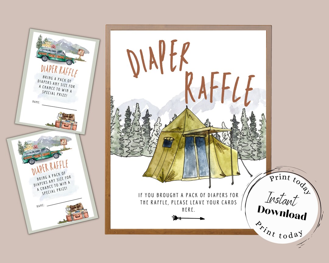Printable Camping Diaper Raffle Card and Sign, Instant Download ...