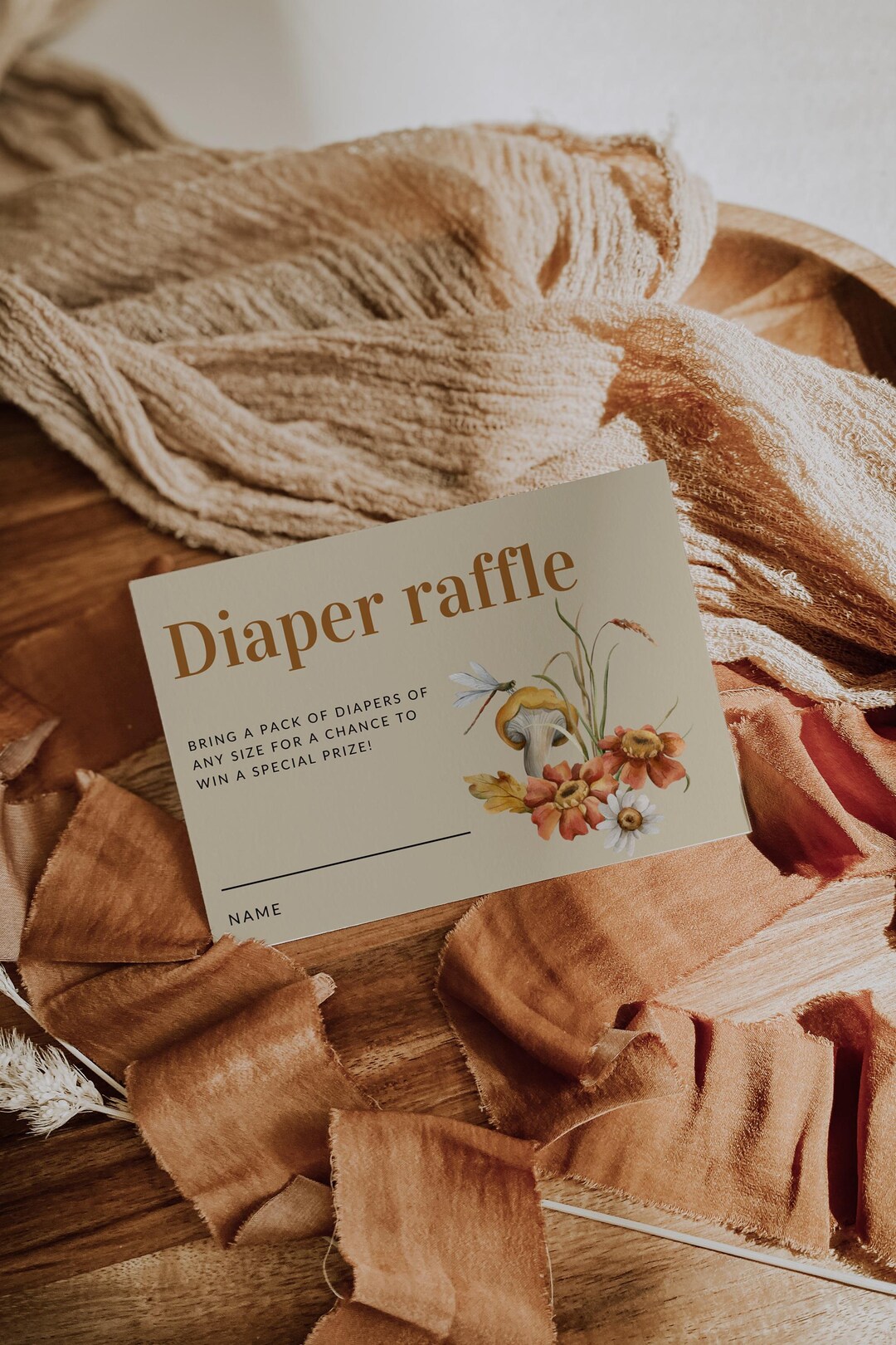 Printable Mushroom Baby Shower Diaper Raffle Card Woodland Baby Shower ...