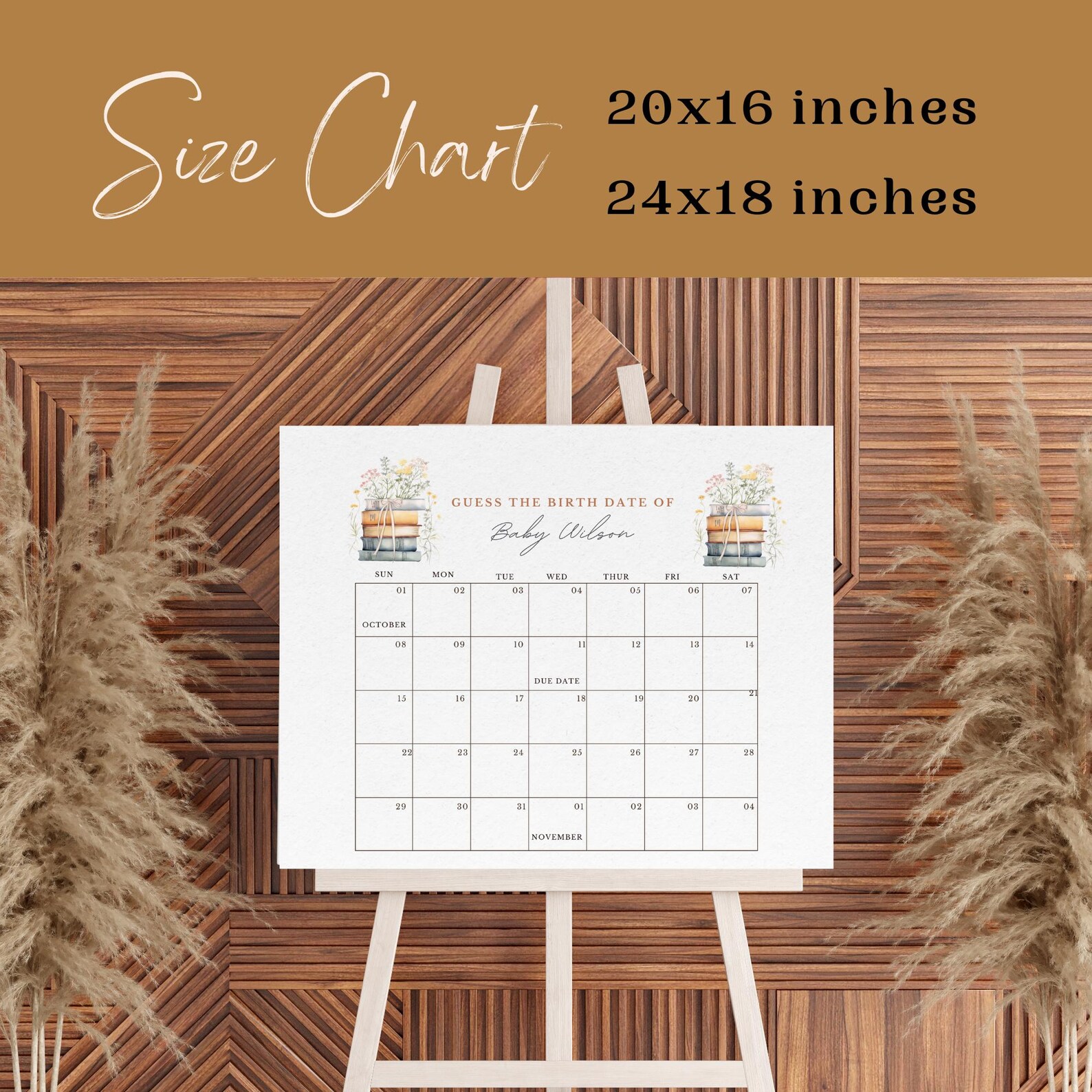 Editable New Chapter Baby Shower Calendar Guess Birth Date Game Sign ...