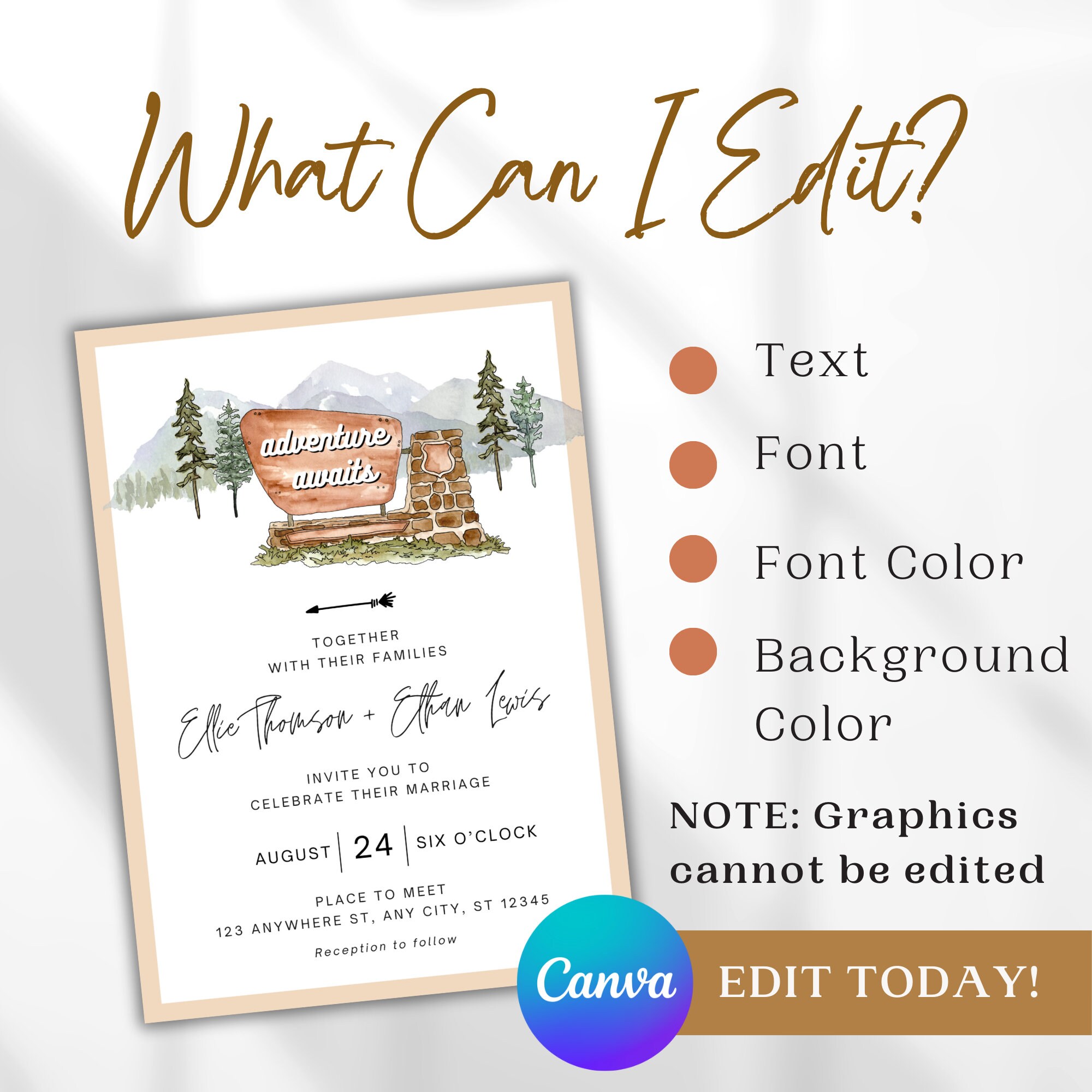 Editable National Park Wedding Invitation Template Mountain Wedding ...